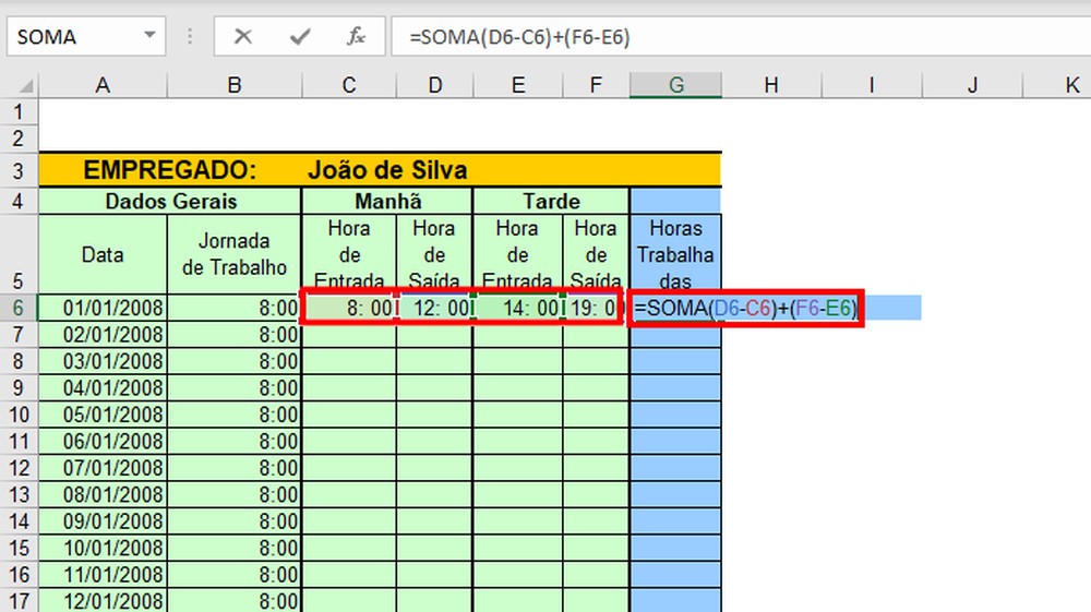 Como somar horas no Excel