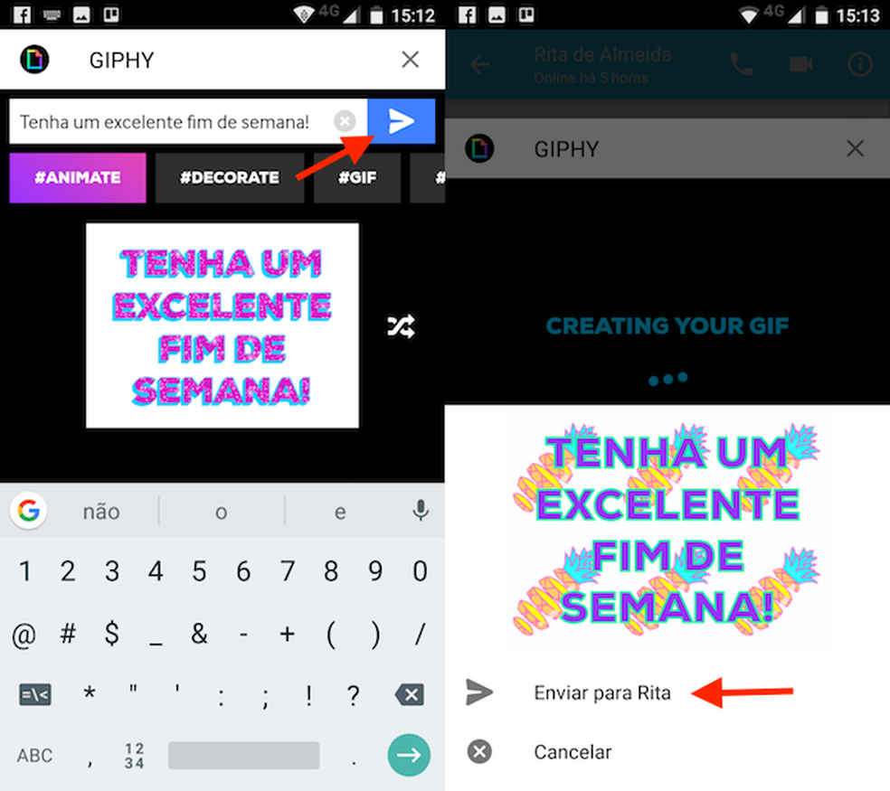 Como enviar texto em formato GIF no Messenger para Android e iPhone