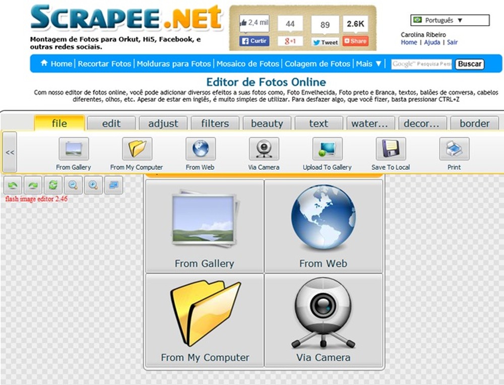 Como fazer montagens e editar fotos online no Scrapee.net; veja dicas