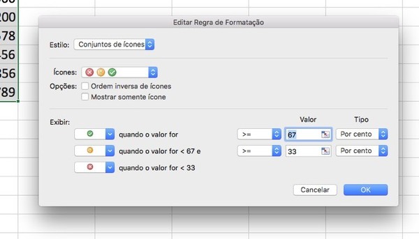 Como inserir ícones ao lado de valores em células no Excel