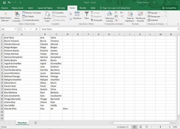Como separar texto no Excel em mais de uma coluna
