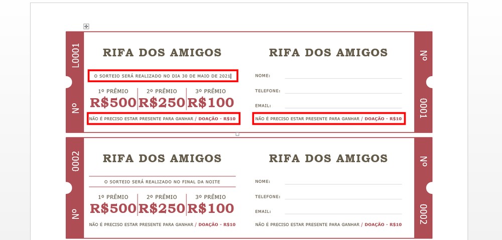 Como fazer rifa no Word