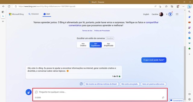 Como usar o Bing com ChatGPT