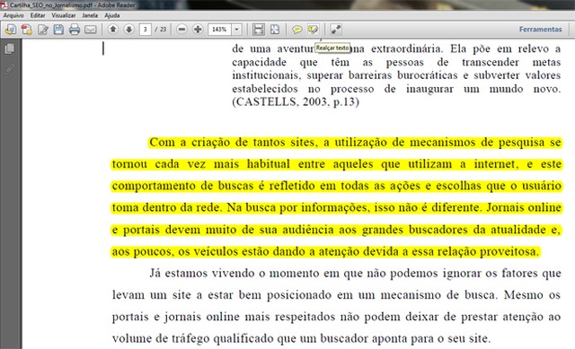 Como marcar textos e páginas no Adobe Reader