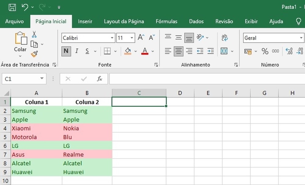 Como comparar duas colunas do Excel