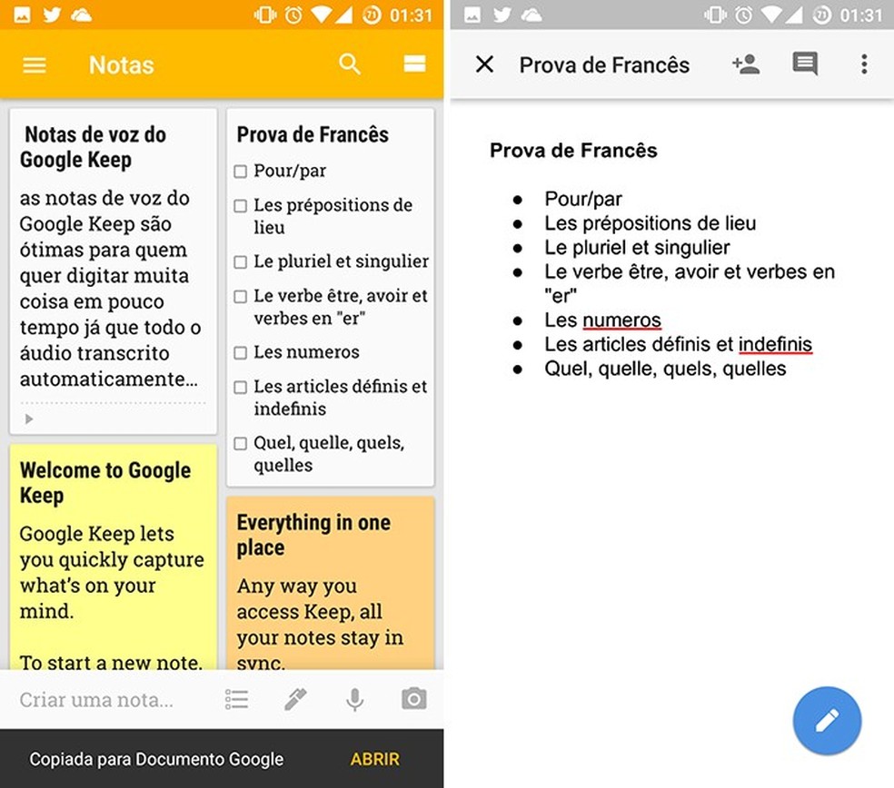 Como exportar notas do Google Keep para o Docs