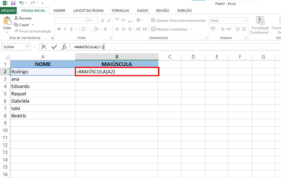 Como deixar todas as letras maiúsculas no Excel