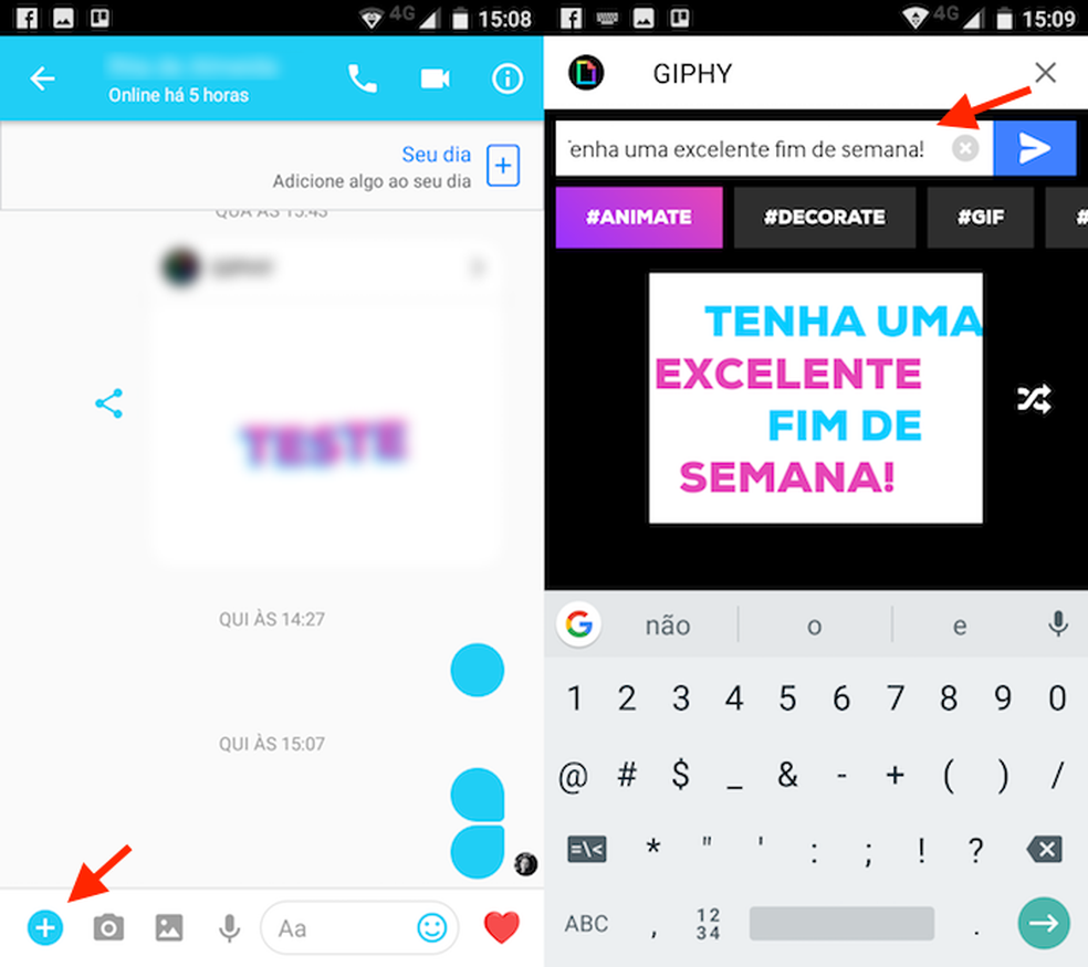 Como enviar texto em formato GIF no Messenger para Android e iPhone