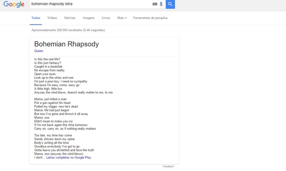 Google passa a mostrar letras de músicas no resultado das pesquisas