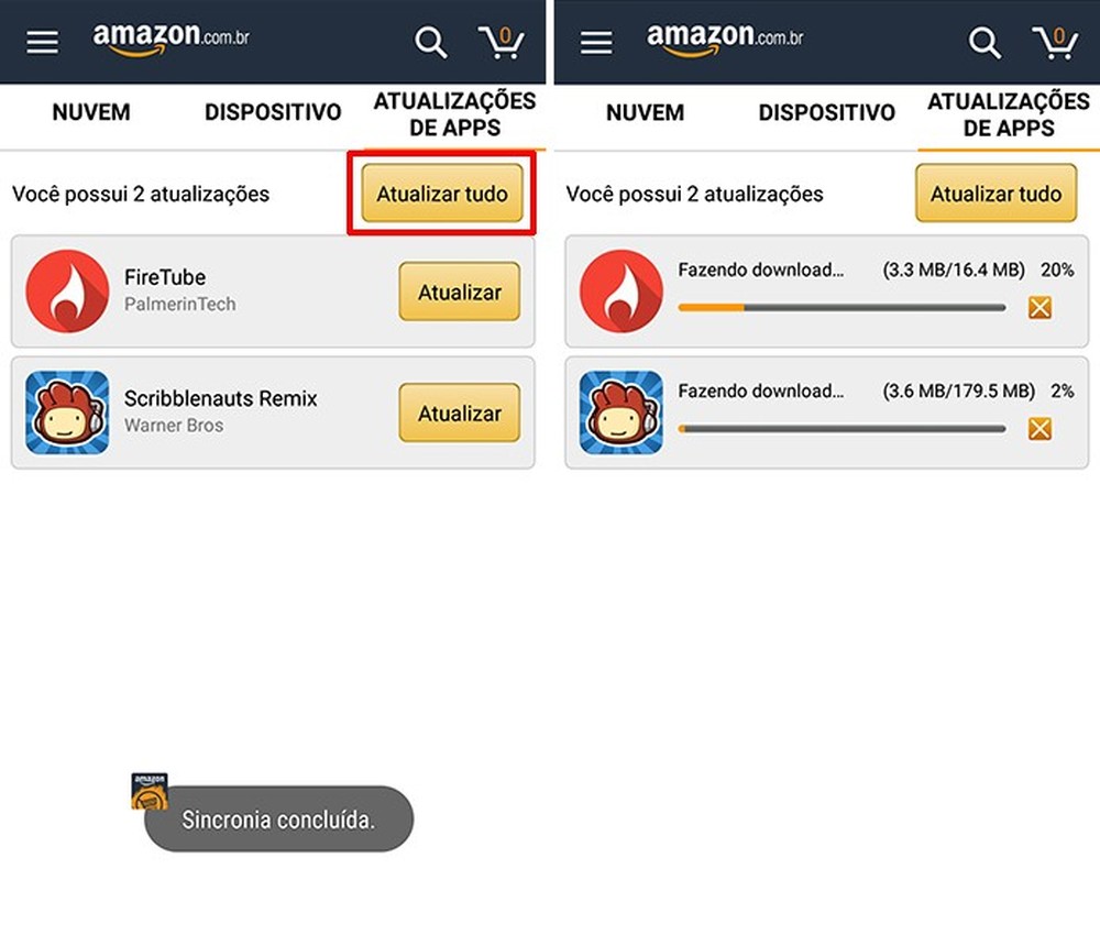 Como atualizar aplicativos na Amazon Appstore para Android