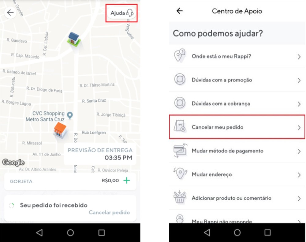 Como cancelar pedido na Rappi