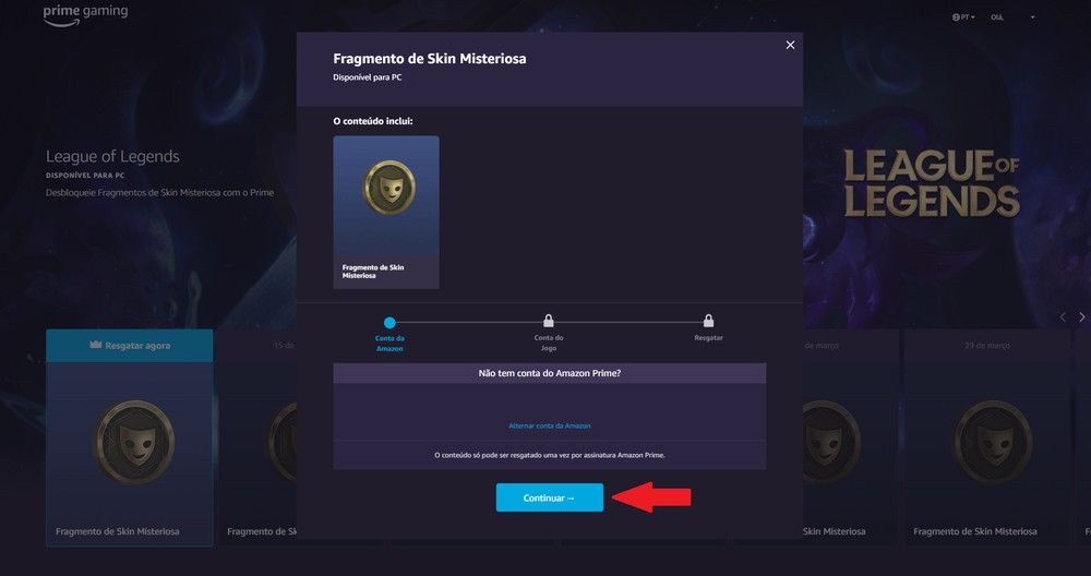 Como vincular conta do League of Legends (LoL) com Amazon Prime Gaming