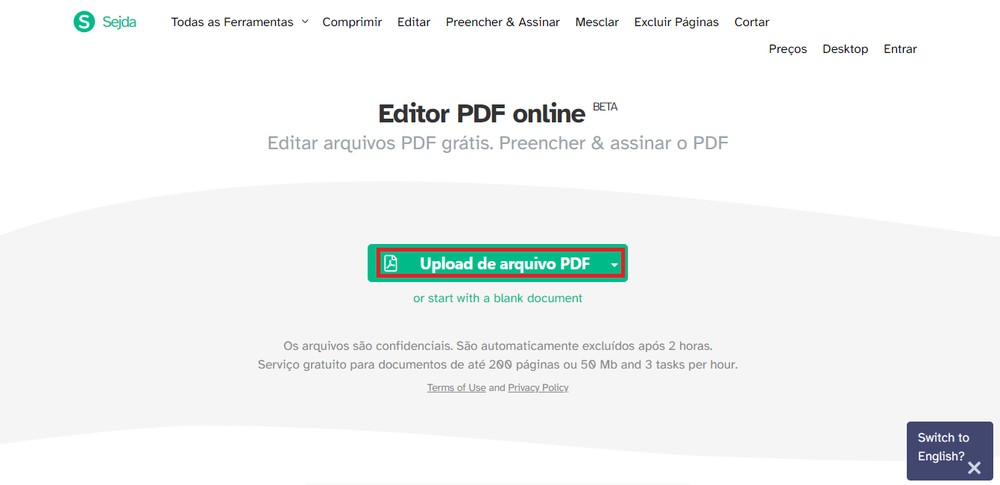 Como editar PDF grátis com Sejda
