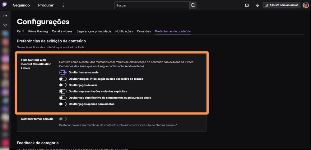 Twitch 18+: como filtrar e desfocar conteúdo adulto nas streams