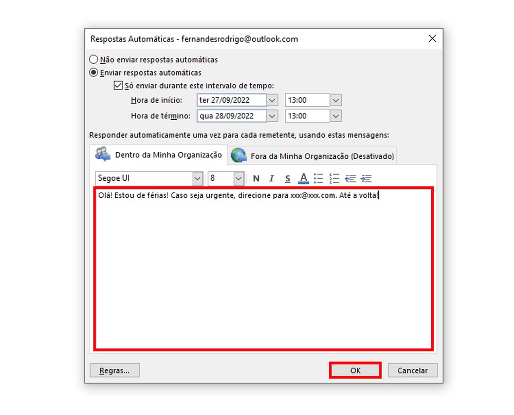 Como colocar aviso de férias no Outlook
