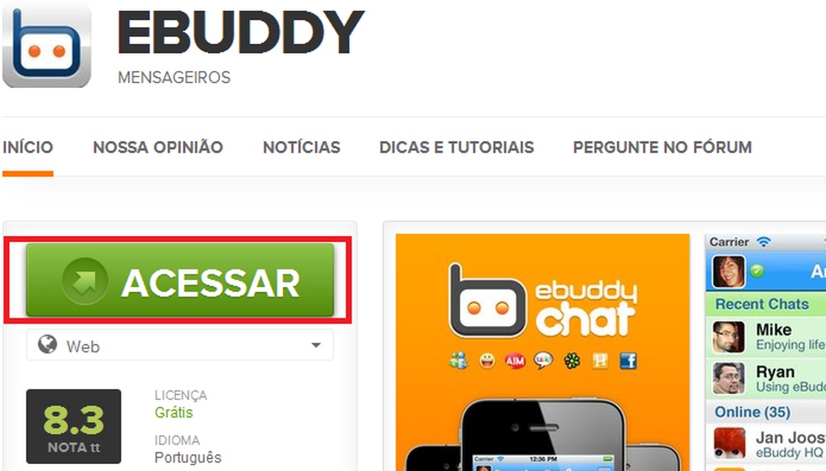 Como entrar no MSN pelo site eBuddy; use novamente o Messenger