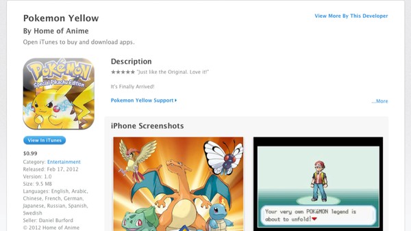 Falso app de Pokémon Yellow é segundo mais baixado no iTunes