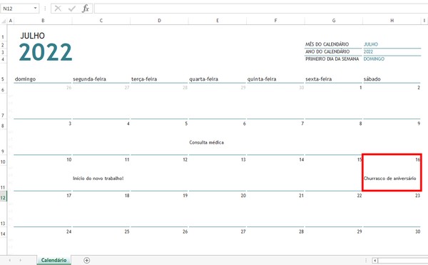 Calendário no Excel: como personalizar modelo editável em qualquer ano