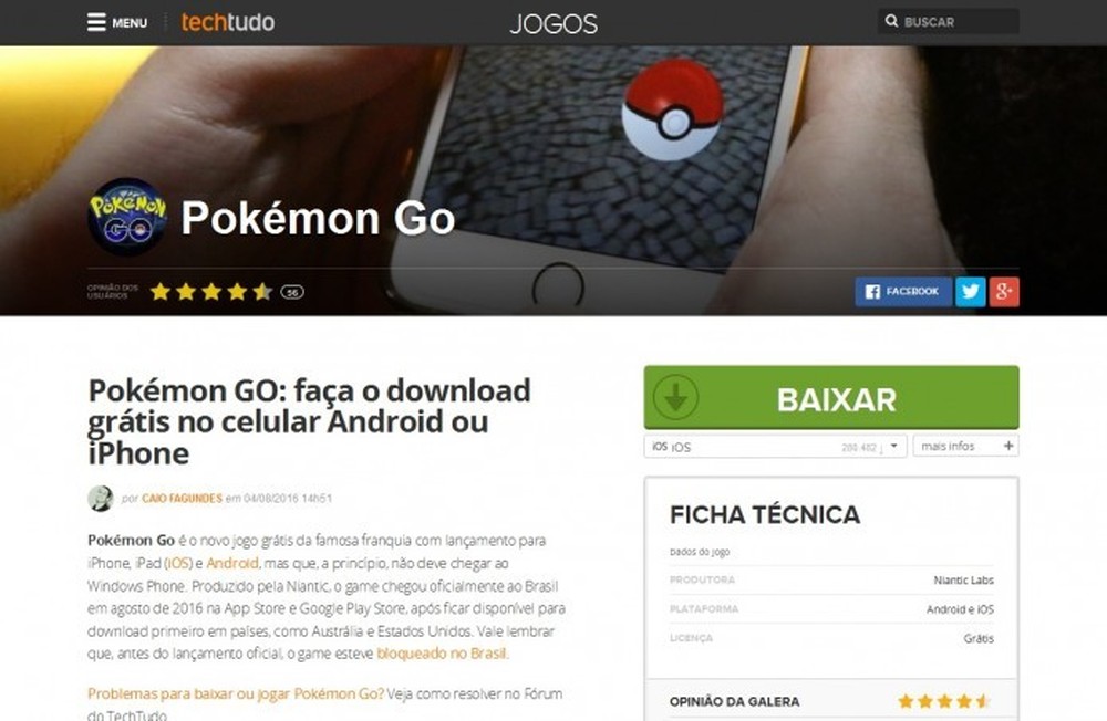 Como baixar Pokémon Go na App Store e Play Store