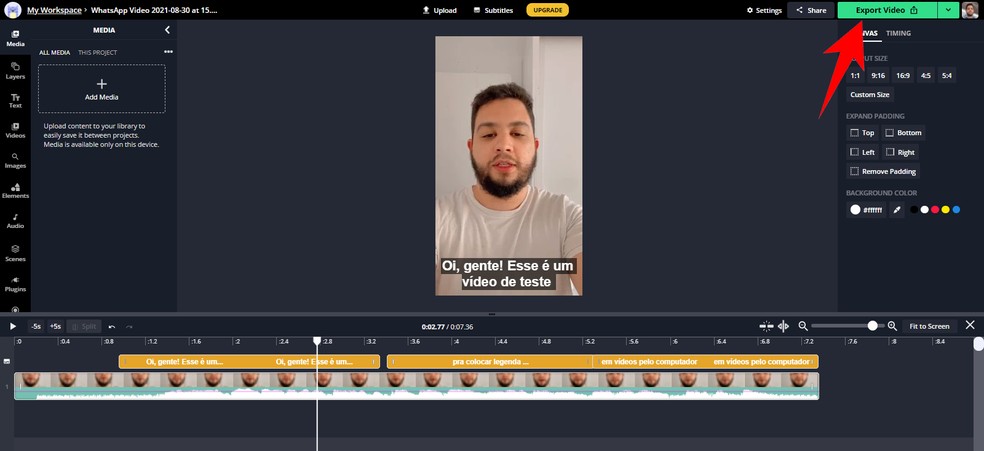 Como colocar legenda em vídeo com Kapwing
