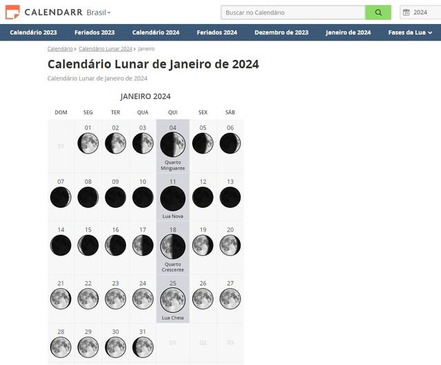 Calendário lunar de Janeiro 2024: 4 sites para ver as fases da Lua do mês