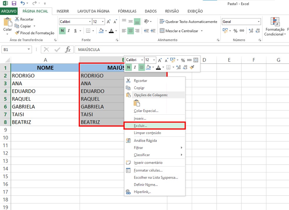 Como deixar todas as letras maiúsculas no Excel