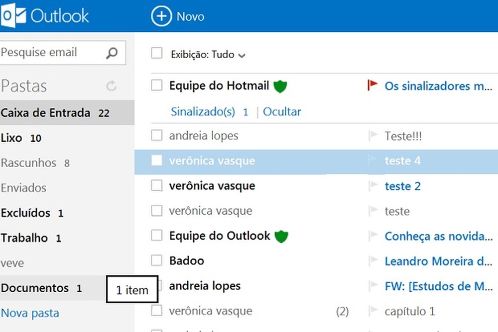 Como criar pastas no Outlook.com