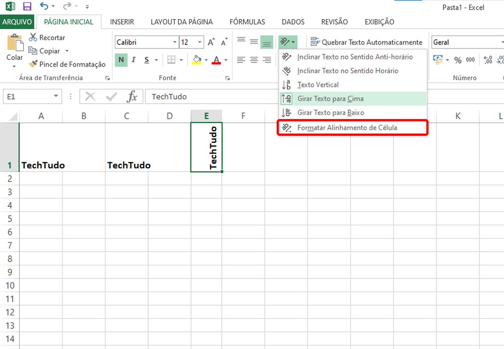 Como escrever na vertical no Excel