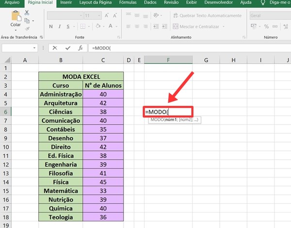 Como calcular a moda no Excel