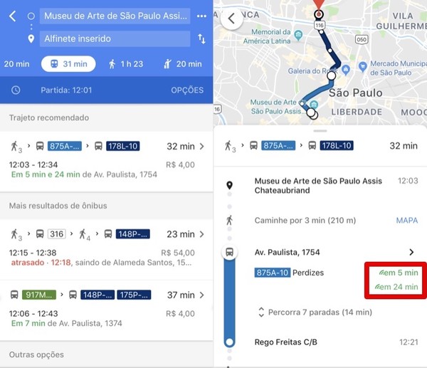 Como ver rota de ônibus no Google Maps em tempo real