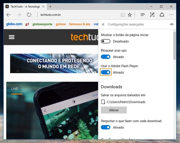Como ativar e desativar Flash Player no Microsoft Edge do Windows 10