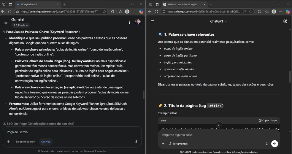 Tentamos criar um site com ChatGPT e Gemini; saiba quem fez melhor
