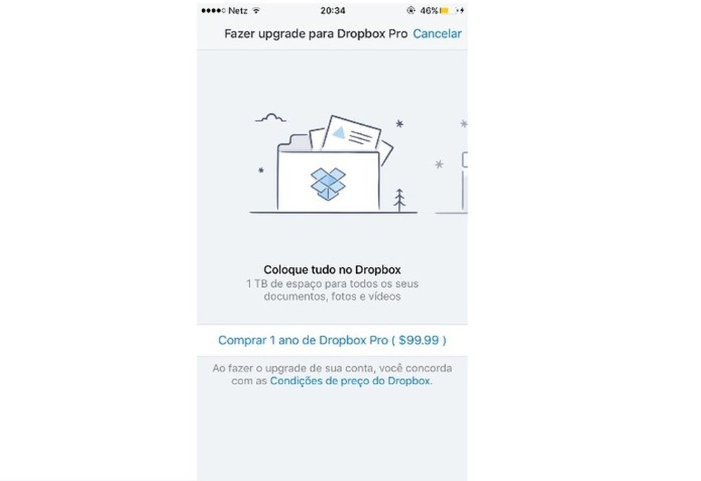 Como fazer upgrade do Dropbox