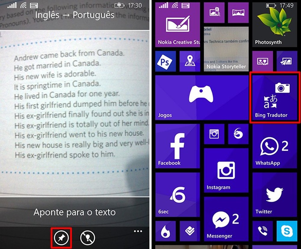 Como traduzir textos com a câmera do Windows Phone?