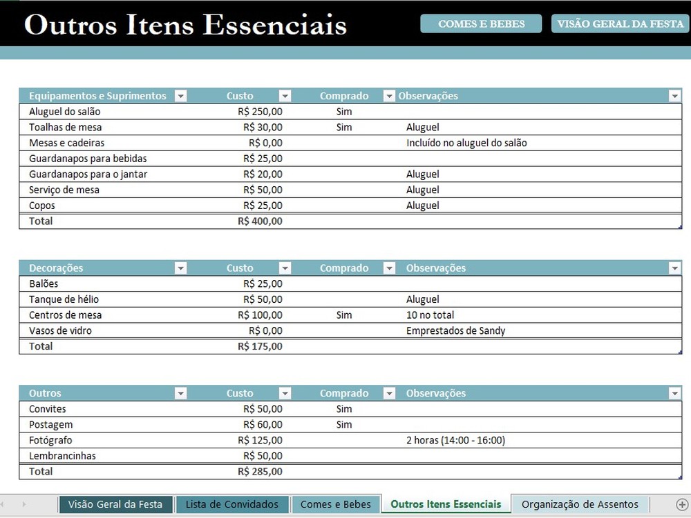 Como baixar e usar planilha de festa de quinze anos simples no Excel