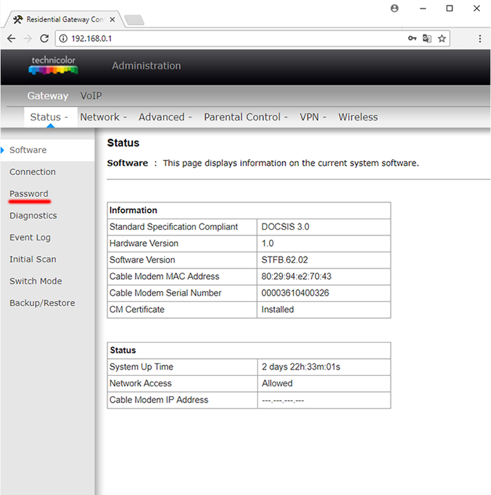 Como mudar o login de usuário e senha do roteador Technicolor