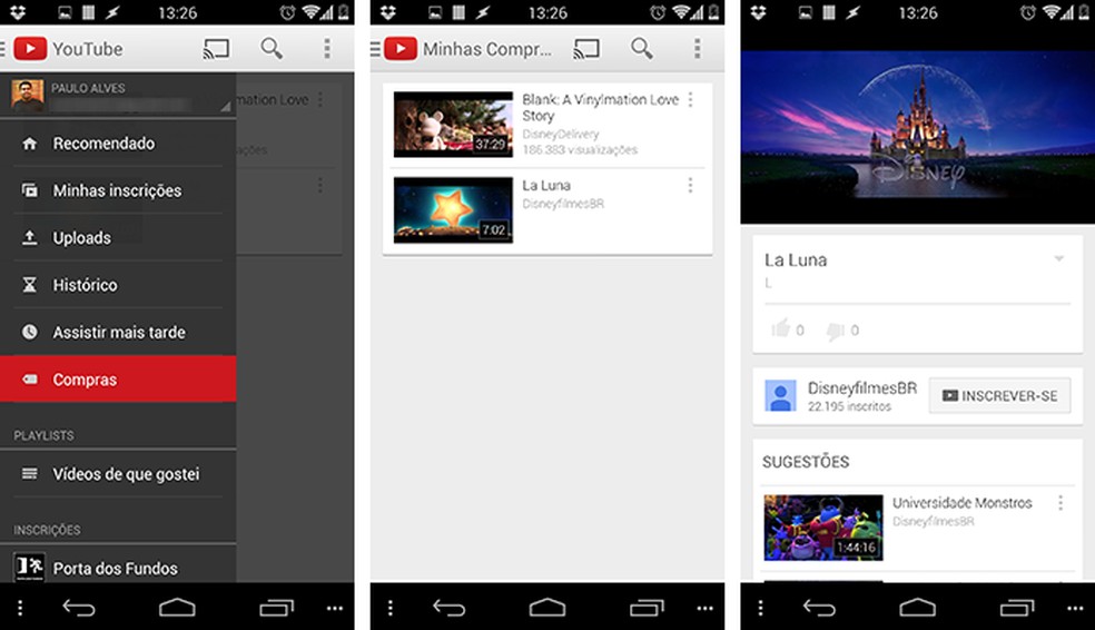 YouTube para Android passa a mostrar filmes comprados no Google Play