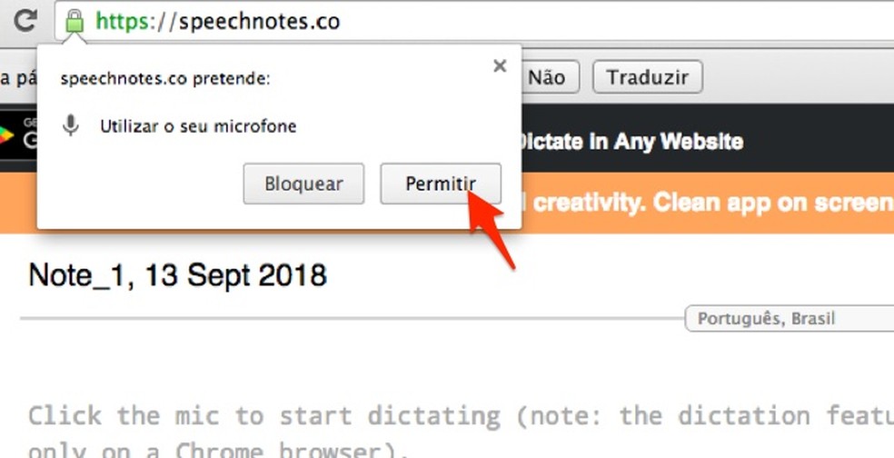 Bloco de notas online Speechnotes deixa ditar texto e vê-lo escrito na tela