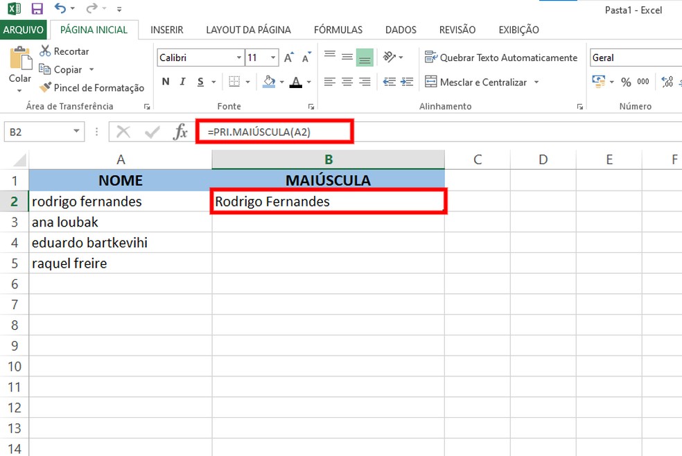 Como deixar todas as letras maiúsculas no Excel