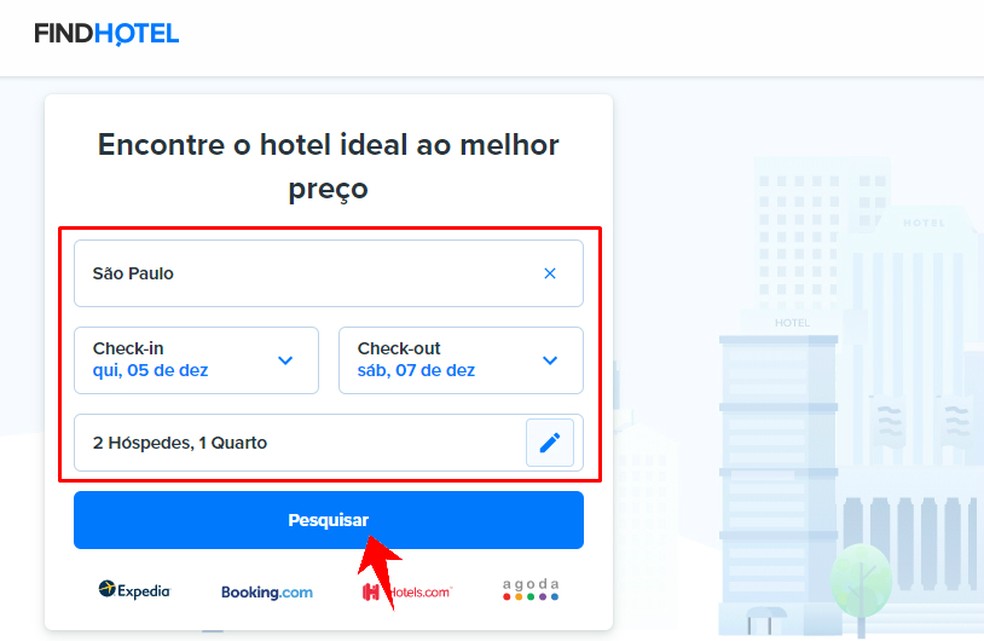 Como encontrar hotel barato pelo site FindHotel
