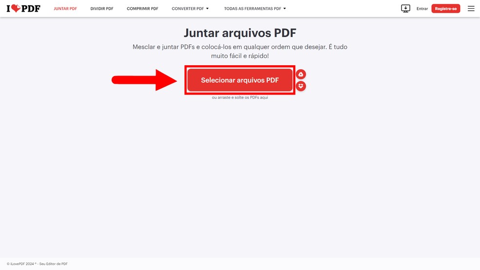 Como juntar PDF de graça com o iLovePDF