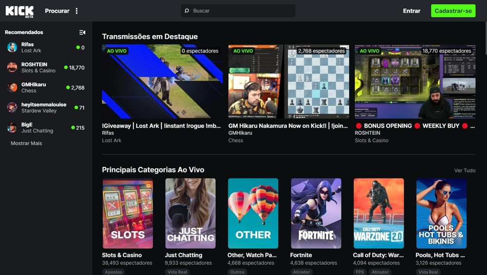 Kick traz streams e vídeos para rivalizar com a Twitch; conheça o serviço