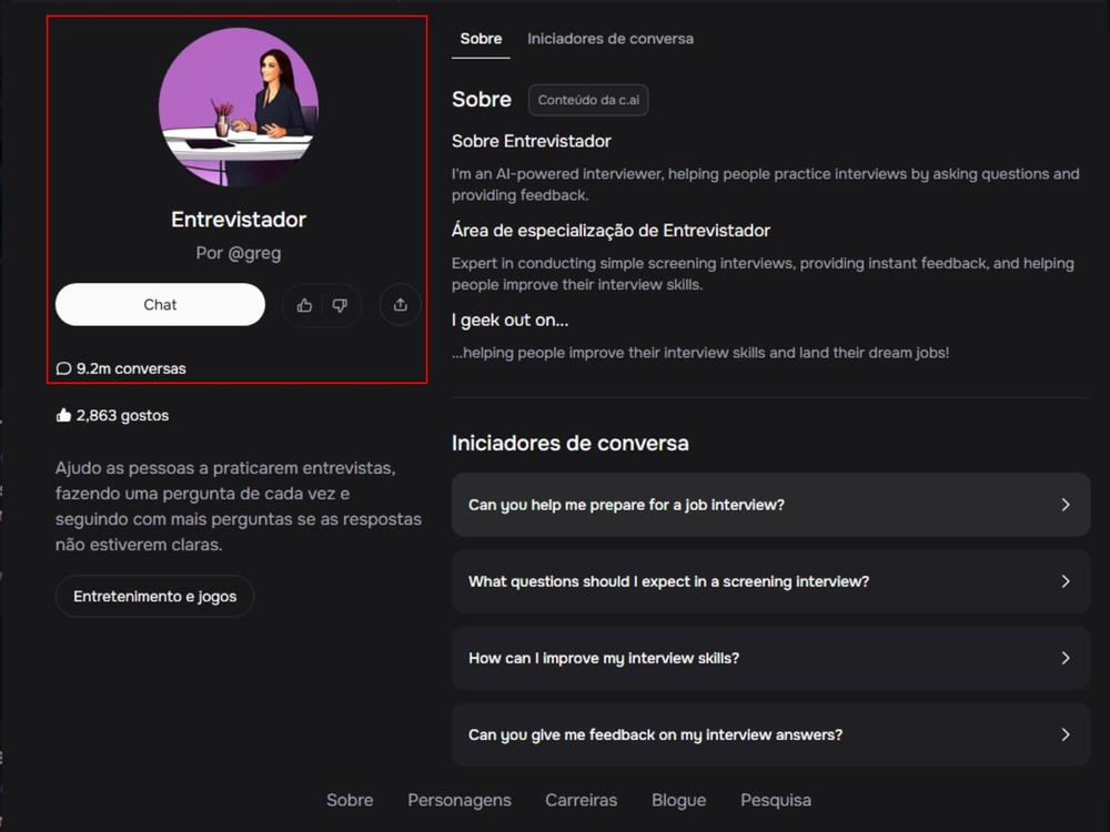 Character.ai: como usar IA para se preparar para uma entrevista de emprego