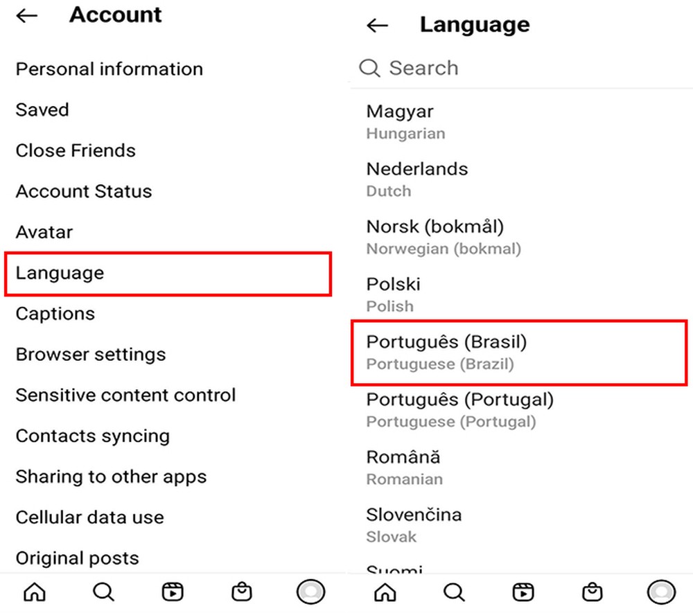 Como mudar o idioma do Instagram
