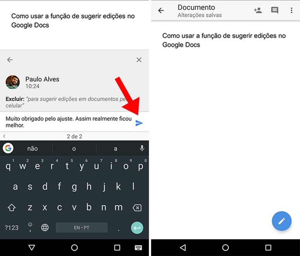 Como usar a função de sugerir edições no Google Docs pelo celular