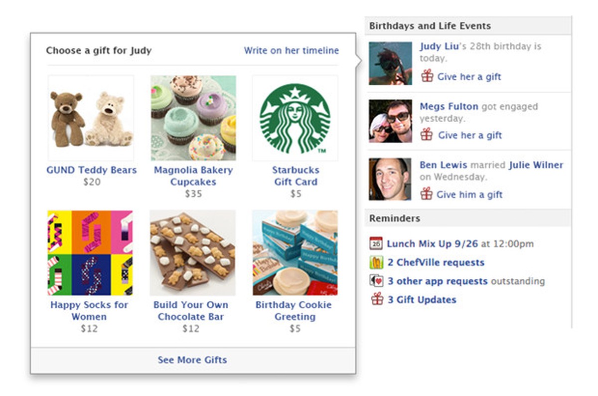 Facebook Gifts promove serviço de 'presentes reais' para usuários