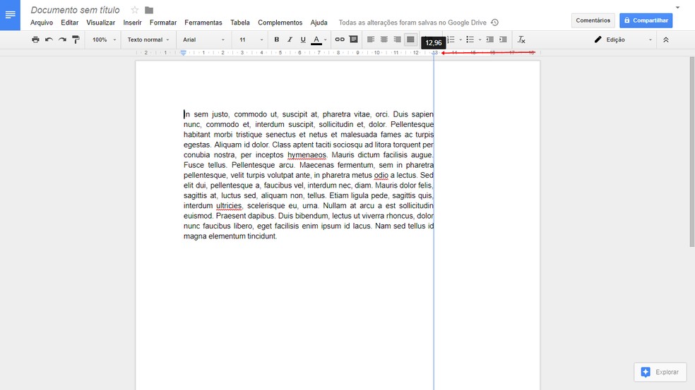 Como fazer recuo somente na primeira linha do parágrafo no Google Docs