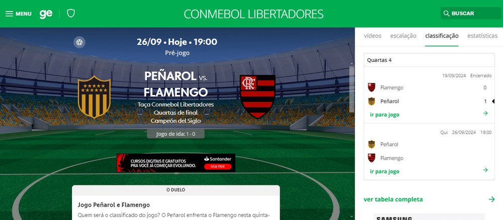 Peñarol x Flamengo ao vivo: como assistir às quartas da Libertadores