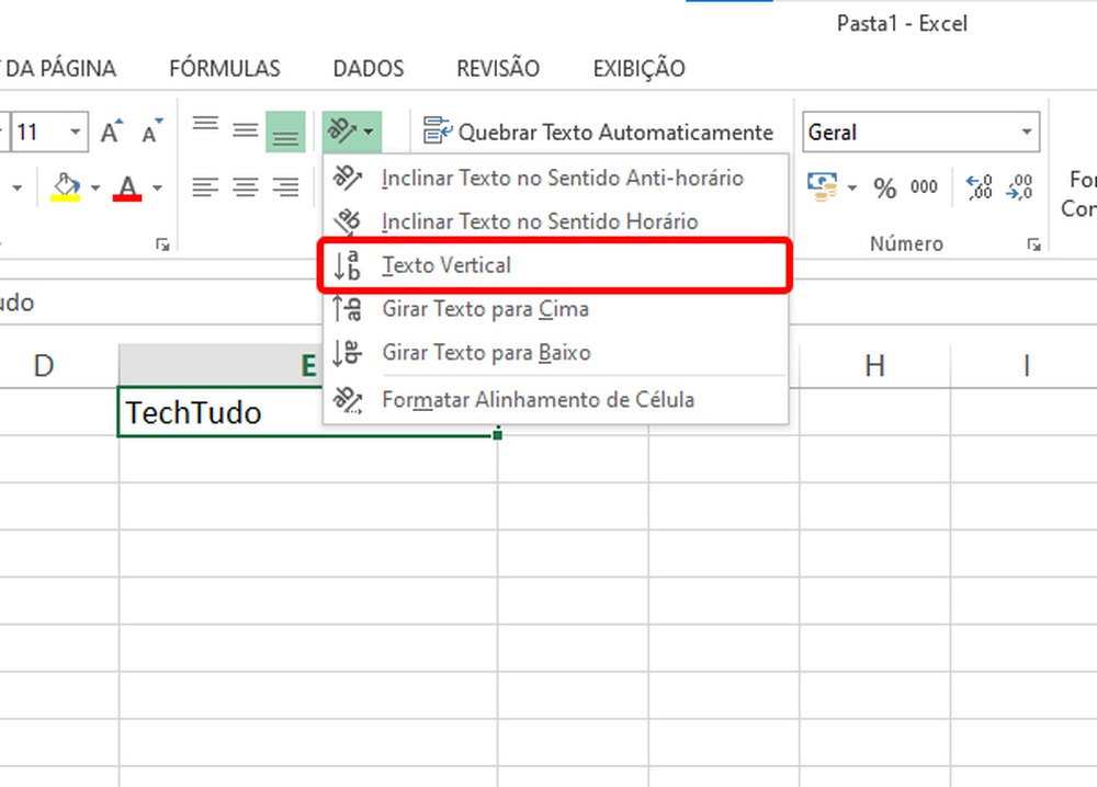 Como escrever na vertical no Excel