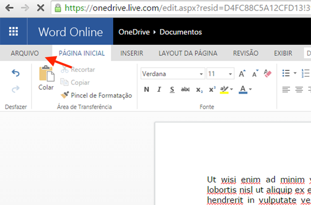 Baixe documentos em PDF no Word Online